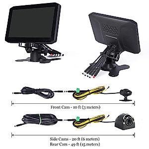 VSYSTO 4CH Backup Camera, 7.0'' Monitor Truck Dash Cam Vehicle DVR Front & Sides & Rear VGA Camera for Semi Trailer Truck Van Tractor RV with Infrared Night Vision Lens