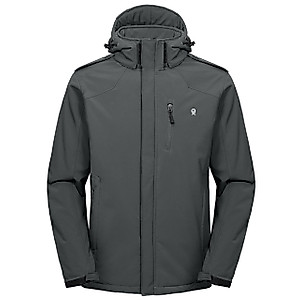 Little Donkey Andy Men's Warm Winter Softshell Jacket Windproof Mountain Ski Snow Coat with Removable Hood Grey L