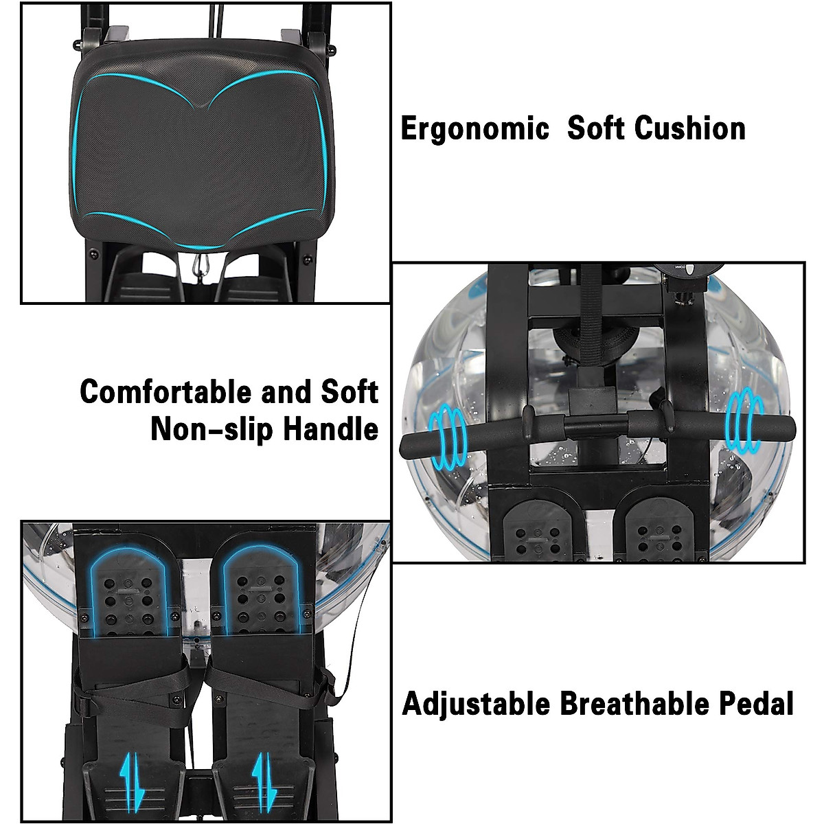 LUCKYERMORE Water Rowing Machine with LCD Monitor for Home/Gym, 265 Lbs Weight Capacity, Adjustable, Space Saving, Mobile, Double Track Indoor Rower Fitness, Black