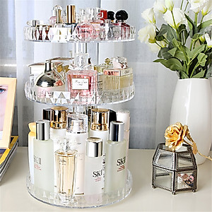BOTIDE Diamond Pattern Three Layers Perfume Organizer, 360 Rotating Diamond Cosmetic Storage Box Transparent Acrylic Swivel Shelf Desktop Skin Care Product Dresser Finishing, Plus Size