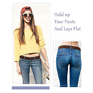 SATINIOR 6 Pcs No Show Invisible Women Flat Belts Buckle Stretch Elastic Belt for Jeans Pants Dresses (Classic Color)