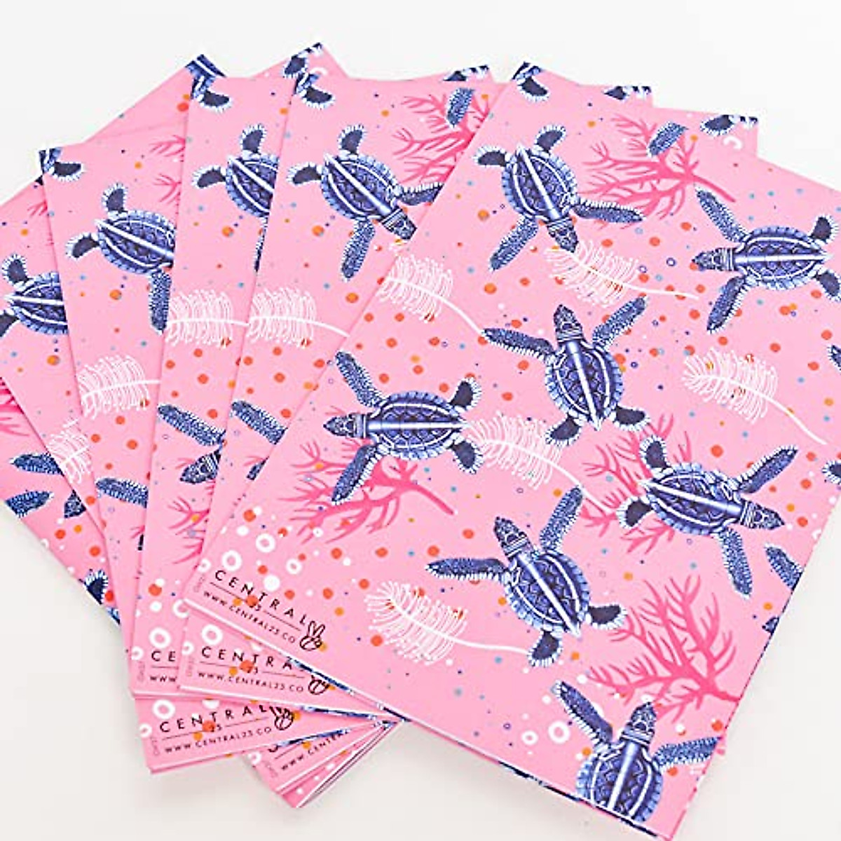 CENTRAL 23 - Pink Wrapping Paper - Blue Turtles - Birthday Gift Wrap - 6 Sheets - For Girls Women Females - Recyclable