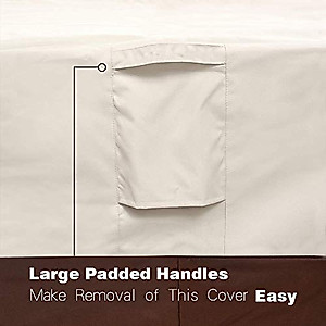 Vailge Square Patio Ottoman Cover, Waterproof Outdoor Ottoman Cover with Padded Handles, Patio Side Table Cover, Heavy Duty Outdoor Furniture Covers(Large,Beige & Brown)