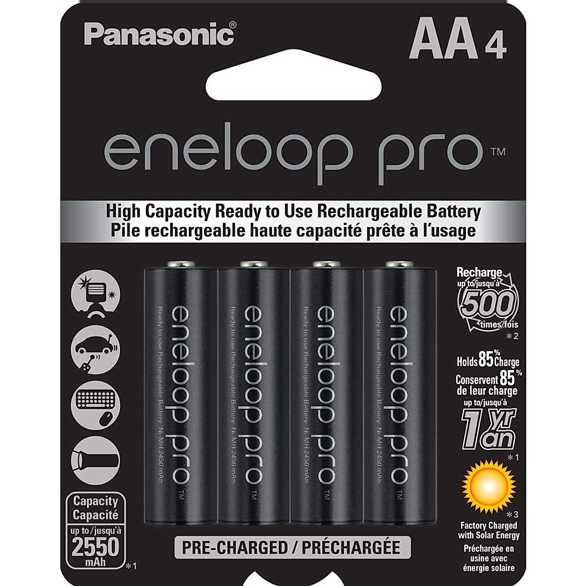 Eneloop Panasonic BK-3HCCA4BA pro AA High Capacity Ni-MH Pre-Charged Rechargeable Batteries, 4 Pack, Black & BQ-CC55KSBHA Advanced pro Rechargeable Battery 4 Hour Quick Charger, Black