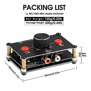 Little Bear MC1022 Mini Audio Switcher, 2-Way RCA Stereo Passive Selector, AB Switch Box Splitter for PC/Player/Headphone/Amplifier/Speaker
