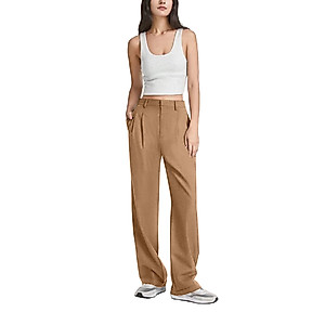 Vrtige Women's Elegant High Waist Wide Leg Long Pants Office Trousers with Pockets Khaki# Medium