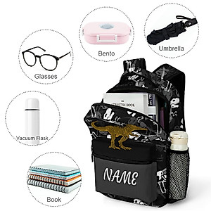 Fovanxixi Custom Dinosaur Skull T-Rex Backpack for Kids Boys Girls Personalized Name Text Children Backpack School Bag Customized Daypack Schoolbag for Student Bookbag