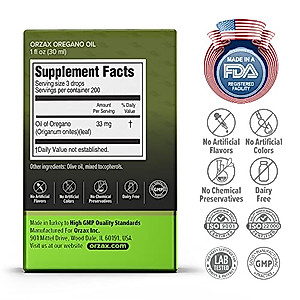 ORZAX Oregano Oil Drops, 1 Fl Oz (30 ml), Wild Oregano Oil with 88% Carvacrol, Helps Immune Support, 200 Day Supply