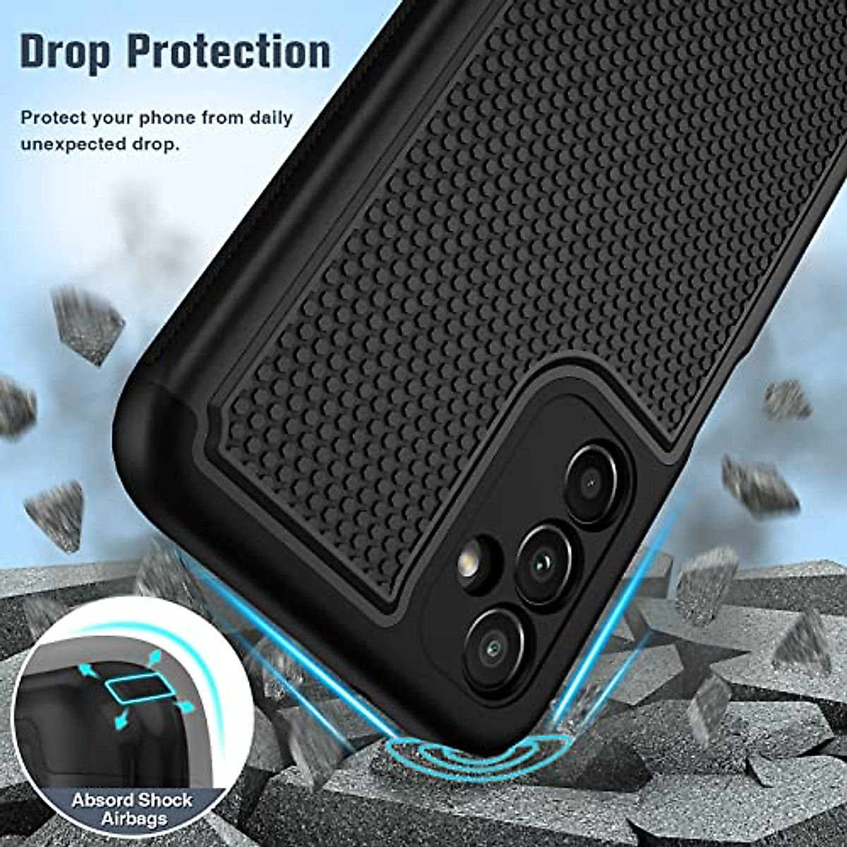 FNTCASE for Samsung Galaxy A14 5G Case: Dual Layer Protective Heavy Duty Cell Phone Cover Shockproof Rugged with Non Slip Textured Back - Military Protection Bumper Tough - 2023, 6.6inch (Matte Black)