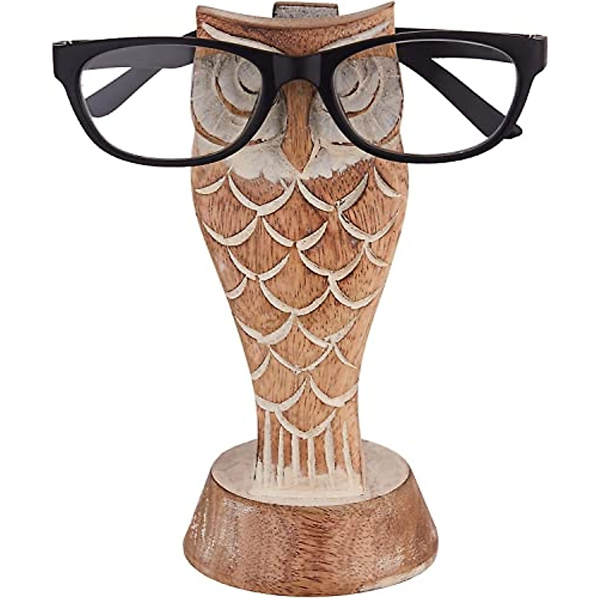 Eximious India Wooden Owl Glasses Holder Stand Reading Nightstand Eyeglass Retainer Gifts for Women Men Mom Dad Car SPWW02