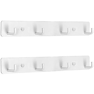 Lwenki 2PCS Key Holder for Wall, Black Key Rack with 4 Key Hooks to Hang Keyrings, Dog Leash, Umbrella, Sunglasses – Key Hanger with Mounting Hardware for Glass, Tile and Wood (10.9” x 1.4”) (White)
