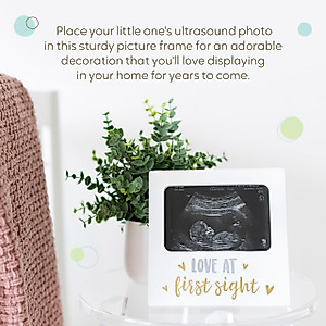 Tiny Ideas Love at First Sight Sonogram Picture Frame, Gender Neutral Ultrasound Keepsake, Ideal Pregnancy Gift, Baby Shower and Nursery Decor, 4” x6” Photo Insert, Gold, Silver And White