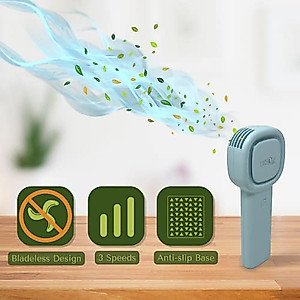 Lucent Air Handheld Fan with Power Bank – Matte Blue – Bladeless 2 in 1 Personal Fan for Travel, Office – 4000mAh Rechargeable USB Fan – Ultra-Quiet Cooling Fan – Non Slip Base Mini Fan