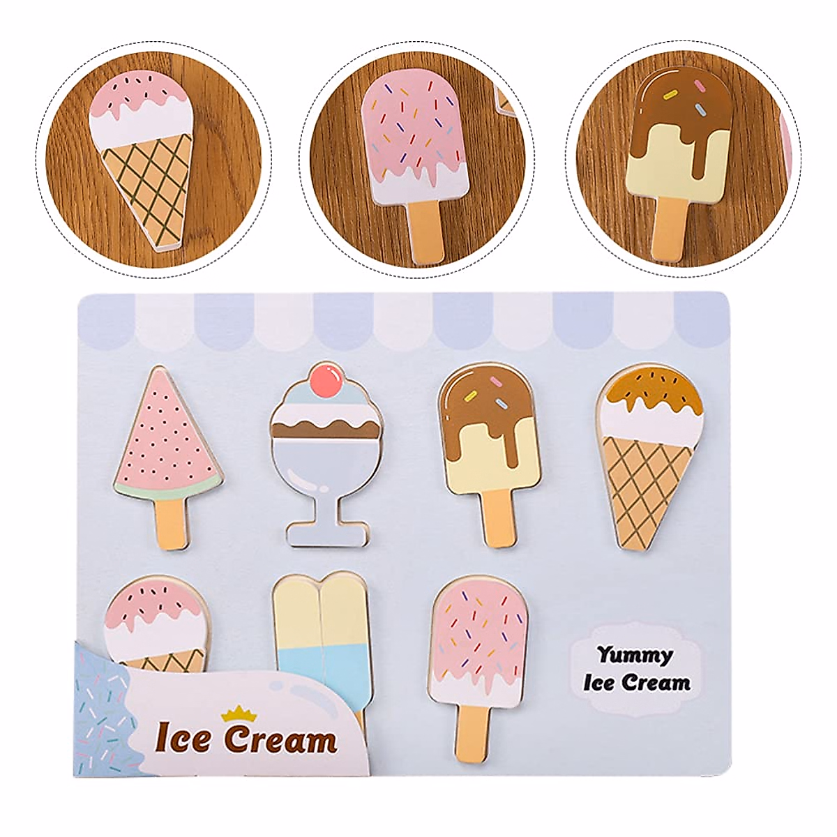 TOYANDONA Ice Cream Puzzles Wooden Educational Preschool Puzzles for Toddlers Kids Boys Girls Children Math Learning Set