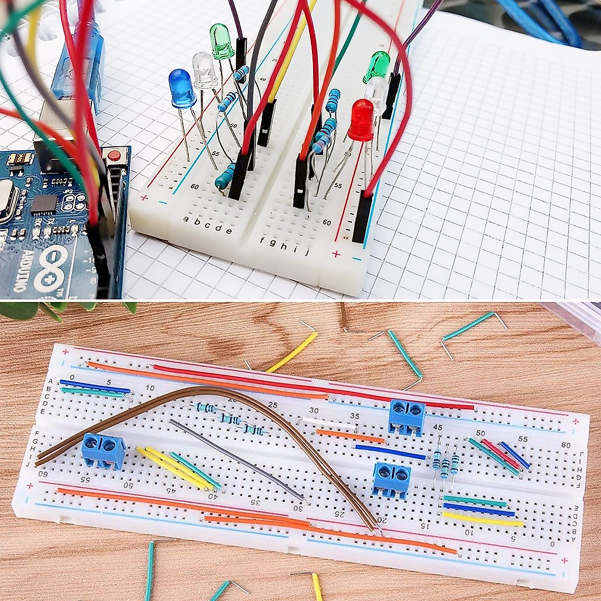 Diitao Electronic Breadboard Component,Electronic Fun Kit with 830 Tie Point Breadboard,Bundle,Power Supply,Jumper Wires,Resistors,LED for Arduino for Raspberry Pi