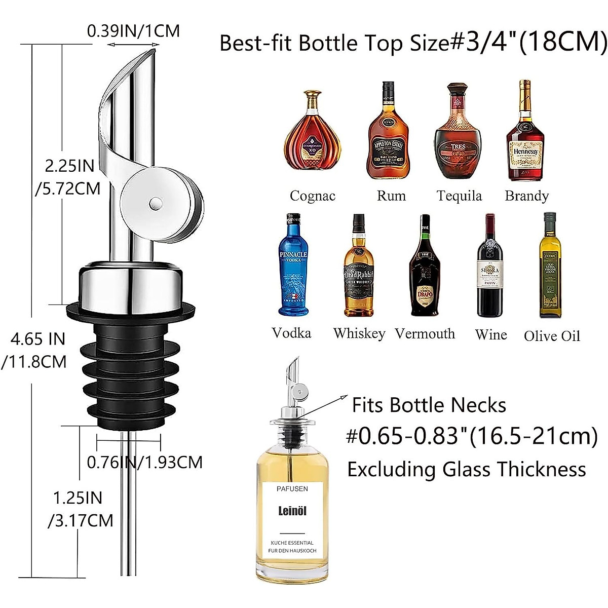 Pafusen 2 Pack Auto Flip Olive Oil Dispenser Spout, Liquor Pour Spout, Oil Dispenser Top, Easily Turn Your Bottles into Dispensers for Liquor, Vinegar, Oils, Weighted Pourer, Silvers