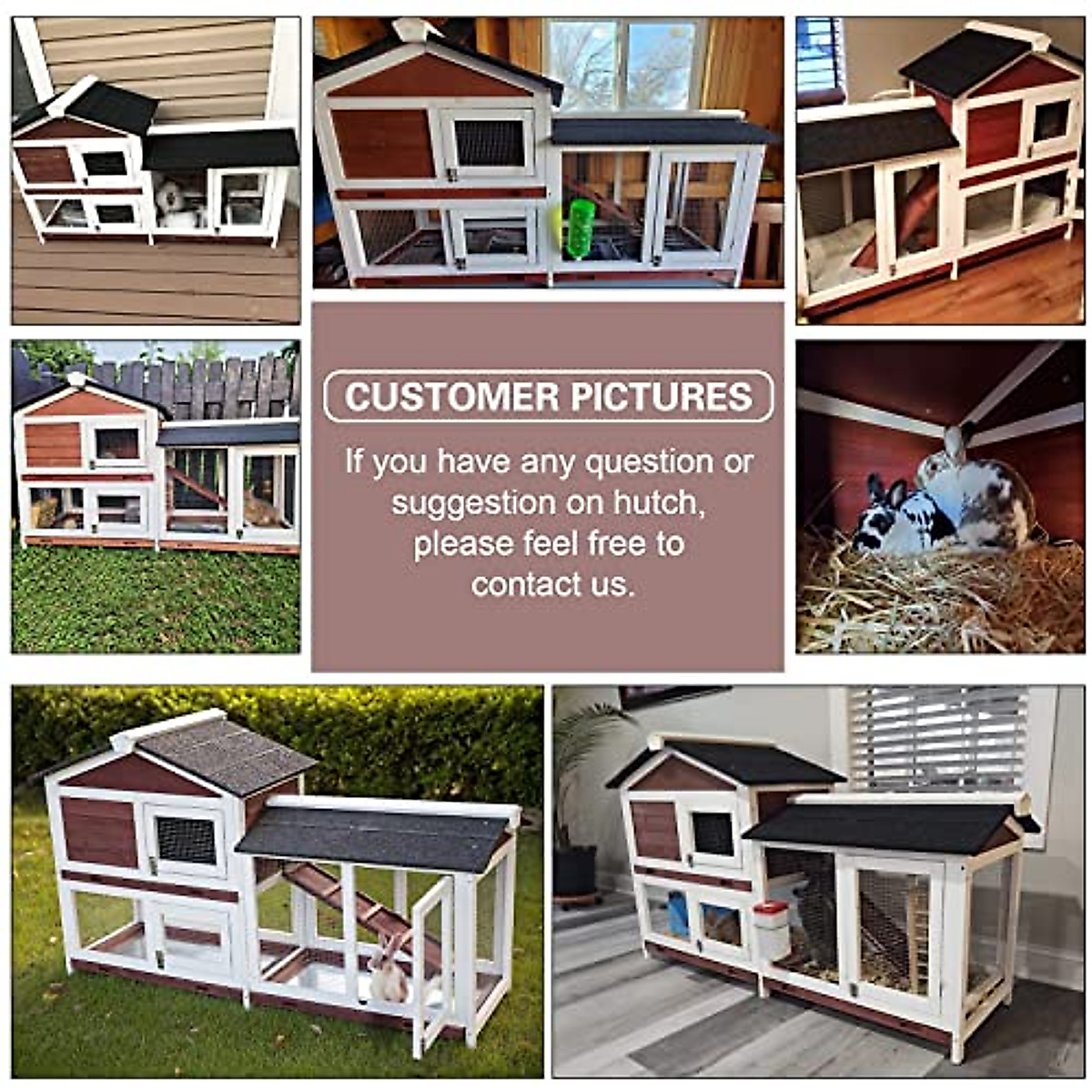 Kinpaw Rabbit Hutch 61inches Indoor Rabbit Cage Small Animal House for Chicken with Removable Trays Ramp Run Red