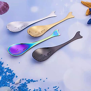 maitexi 4 Pcs Creative Whale Spoon Set, Stainless Steel Tea Spoon Set,5.1 Inches Colorful Stainless Steel Tea Dinner Table Mixing Spoon Kit, Dessert Coffee Sugar Spoon