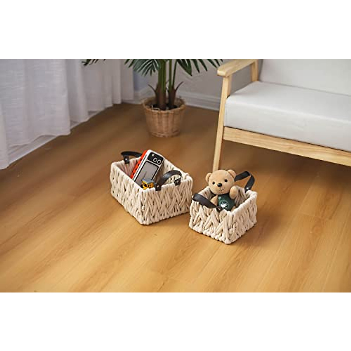 JLKIMZVO Storage Basket with Handl, Laundry Hamper, Toy Bin, for Toys Blankets Pillows Storage in Living Room Baby Nursery (Medium and Small)