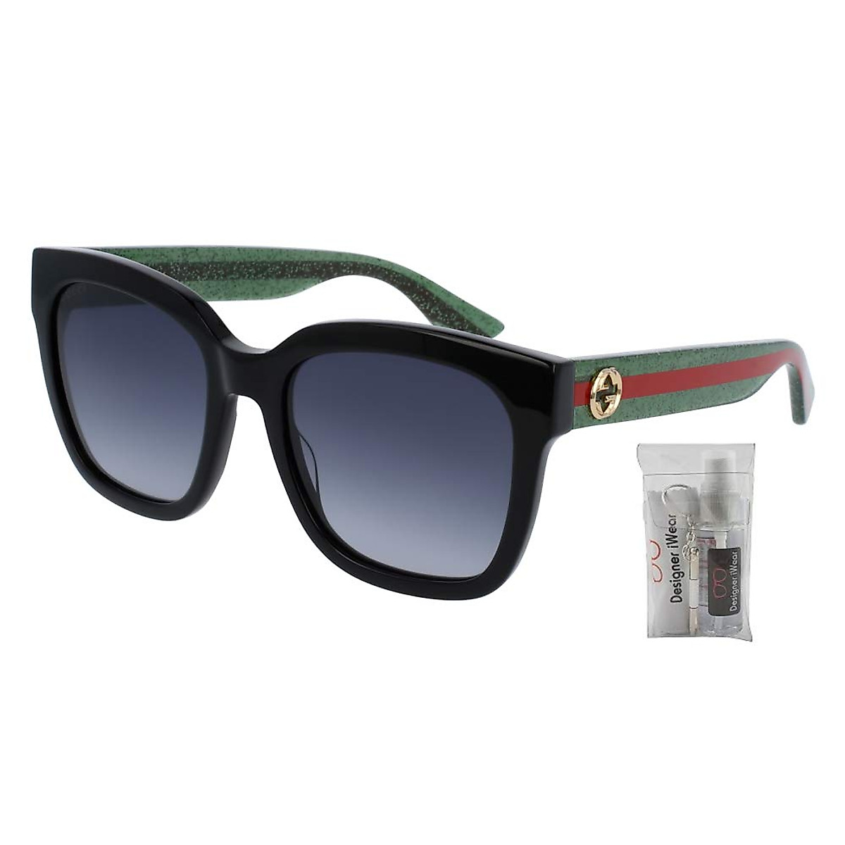Gucci GG0034S 002 54M Black/Green/Grey Gradient Square Sunglasses For Men For Women+ BUNDLE with Designer iWear Eyewear Kit