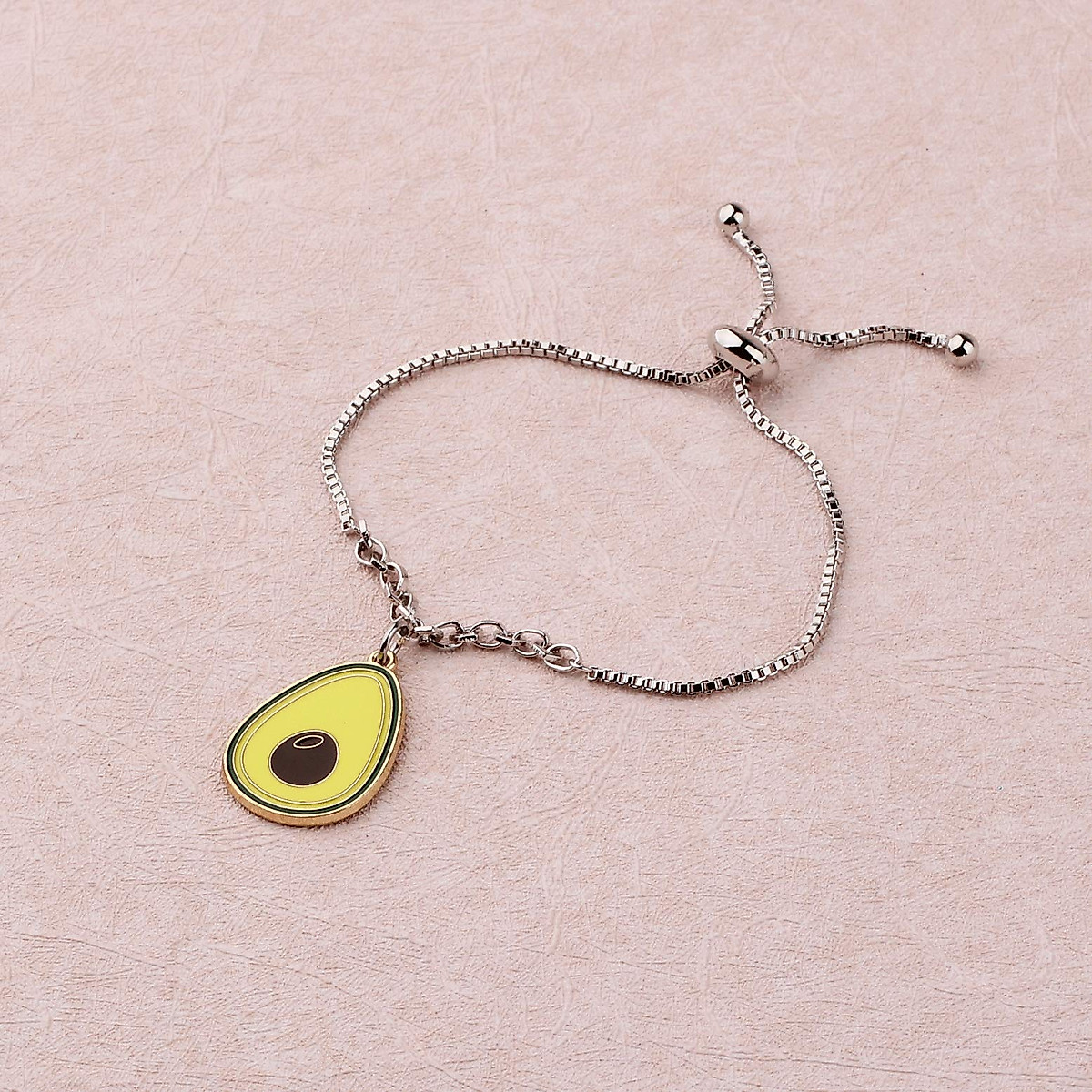 WSNANG Funny Avocado Slider Bracelet Avocado Jewelry Vegetarian Jewelry Gift for Avocado Lover (Silver Slider Bracelet)