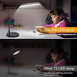 NAKOOS LED Desk Lamp with Clamp & Round Base, Eye Caring Table Lamp with Flexible Gooseneck, Touch Control 3 Color Modes, 10 Brightness Levels, Desk Light for Home Office 12W