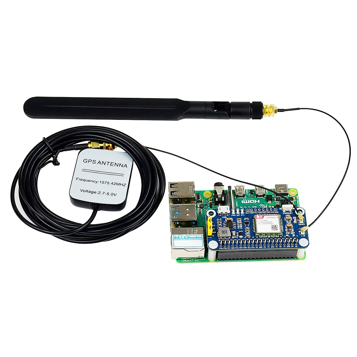 NB-IoT/Cat-M(eMTC)/GNSS HAT for Raspberry Pi 4B/3B+/3B/2B/B+/A+/Zero/Zero W Based on SIM7080G,Globally Applicable,Onboard USB Interface and Voltage Translator SIM Card Slot Support ONLY 1.8V SIM Card