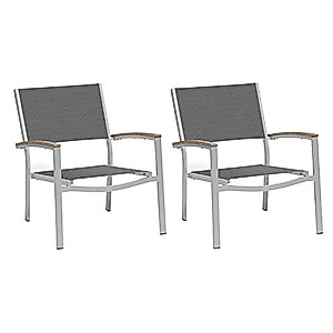 Oxford Garden - Travira Collection Chat Chair - Titanium Sling Seat - Tekwood Vintage Armcaps - Set of 2