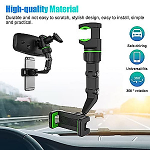 HiYi Car Mount Phone GPS Holder, 1Pc Auto Rearview Mirror Seat Hanging Clip Bracket Cell Phone Stand, Universal Multifunctional 360 Degree Rotatable Mobile Phone Holder (Green)