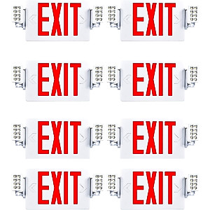 8 Pack Double Sided LED Emergency EXIT Sign Combo, Two LED Lights, Backup Battery, US Standard Red Letter Emergency Exit Lighting, Commercial Grade, 120-277V, Fire Resistant (UL 94V-0)