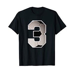 Jersey Number #3, Three Athletic Style Soccer Ball Player T-Shirt