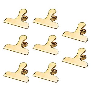 Set of 8 Golden Stainless Steel Chip Bag Clips, ZUYYON 3 x 2.4 Inch Tight Durable Paper Seal Grip for Coffee Food Bread Bags, Kitchen Home Office Usage(Golden)