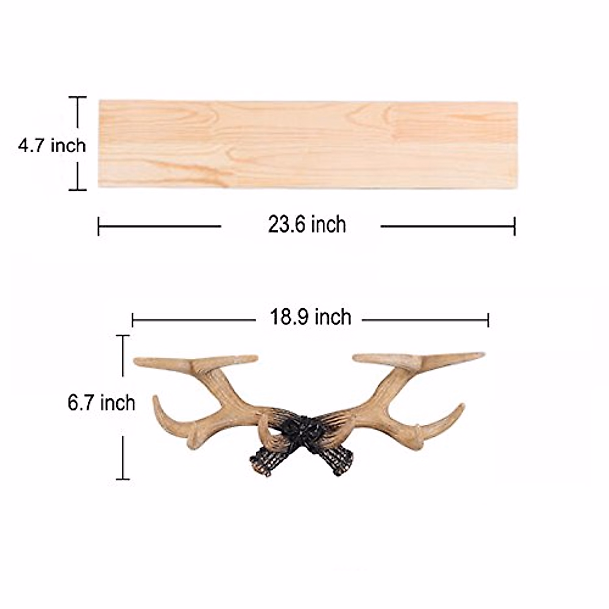 Vintage Cast Deer Antlers Hanging Wall Hooks (10 Hooks) with Floating Wall Resin Shelf Bathroom Storage for Hat Scarf Bag Key Clothes Kitchen Towel Holder Reindeer Hanger Wall Wedding Gift (Beige)