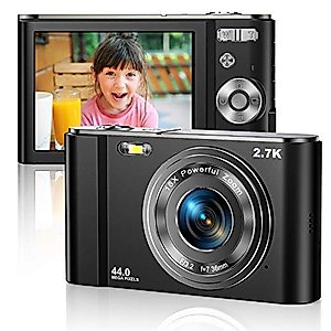 Digital Camera 2.7K Ultra HD Mini Camera 44MP 2.8 Inch LCD Screen Rechargeable Students Compact Camera Pocket Camera with 16X Digital Zoom YouTube Vlogging Camera for Kids,Adult,Beginners(Black)
