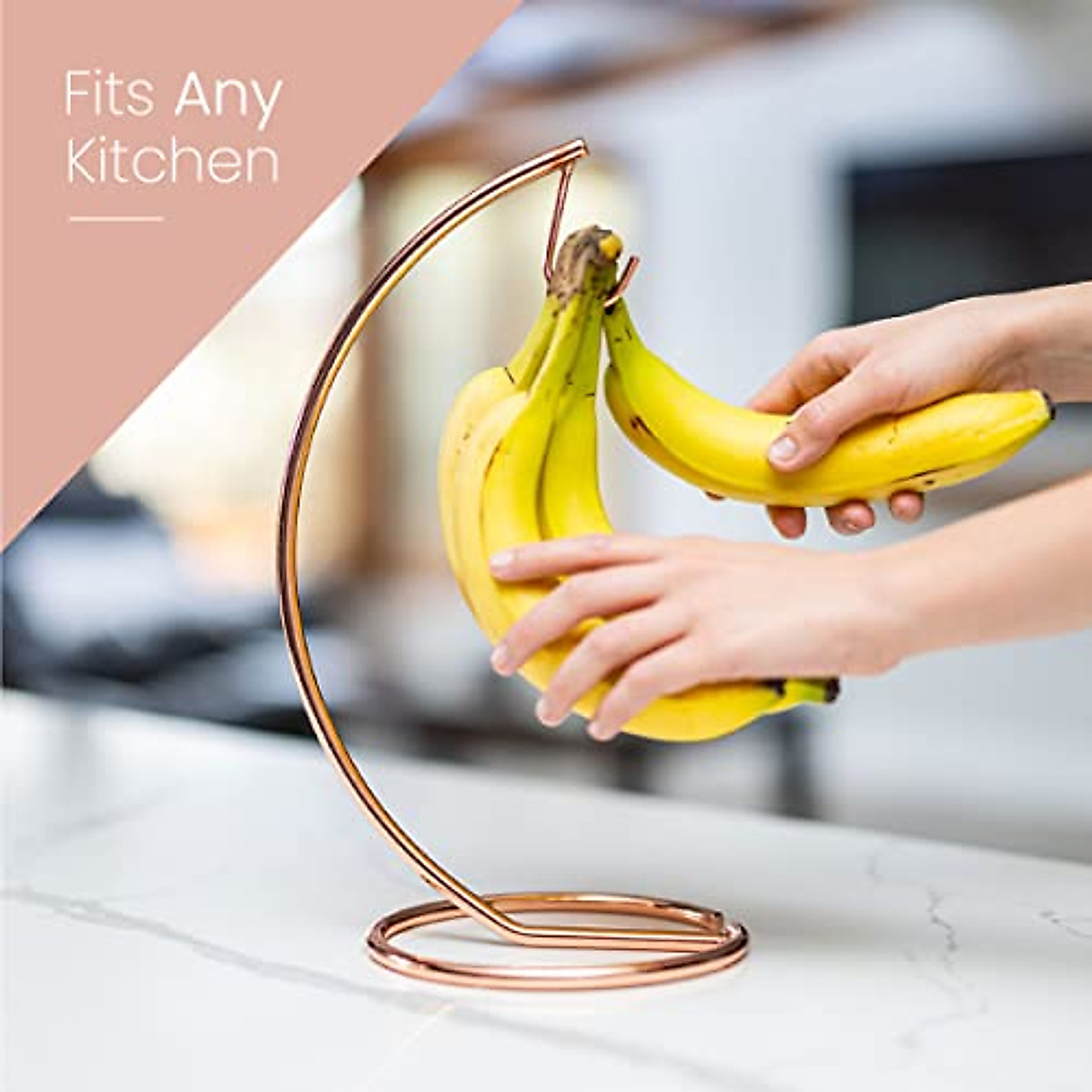 Rose Gold Banana Holder | Rust-Resistant & Durable Steel Construction | Sleek & Modern Design for Kitchen Countertops | Perfect for Home and Office Use | Prevents Bruising & Extends Shelf Life