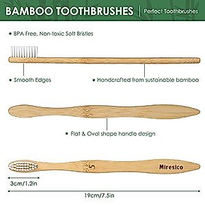 Miresico Bamboo Toothbrushes (10 Piece), BPA Free Toothbrush Medium Soft Bristles Bamboo, Eco-Friendly, Natural, Green Tooth Brushes, Biodegradable, Compostable & Organic Charcoal Wooden Tooth Brush