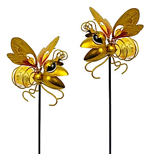 VEWOSTAR Outdoor Solar Pathway Light 2 Pack Metal Bee Decor Solar Light for Garden Yard Art