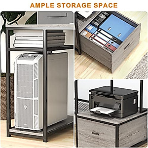 AYEASY Home Office Desk with Monitor Stand Shelf, 66 inch Large Computer Desk with Power Outlet and USB Charging Port, Computer Table with Drawers and Storage Shelves, Study Writing Desk, Wash Gray
