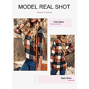 Dokotoo Women's Casual 3/4 Sleeve Plaid V Neck Tunic Top - 2023 Orange