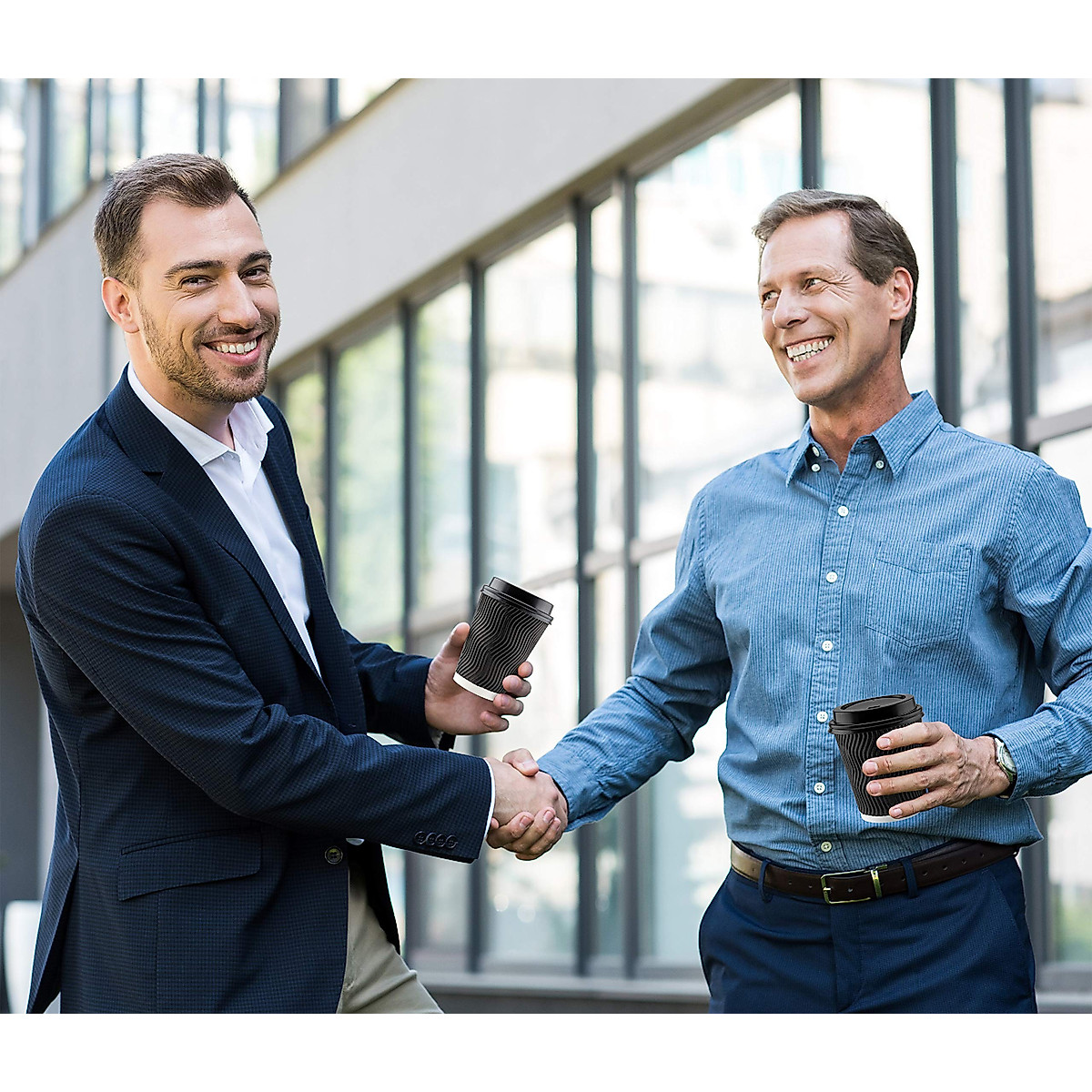 NYHI Set of 100 Black Disposable Paper Cups with Black Lids and Straws (8-oz) | Ripple Insulated Kraft for Hot Drinks - Tea & Coffee | Triple Layer Design | Eco- Friendly, Recyclable, Durable Paper