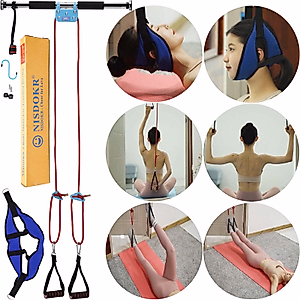 NISDOKR Multi Exercise Doorway Traction Device - Home Rehab Station for Shoulder, Waist, and Neck Recovery - Pull Up Bar, Pulley System, Cervical Hammock for Pain Relief and Flexibility
