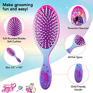 LUV HER Nickelodeon Jojo Siwa Hair Brush & 4 Scrunchies - Girls 9inc Hair Set, Detangling Brush for Thick Curly Thin Wet or Dry Hair - Hair Accessories for Kids Ages 3+