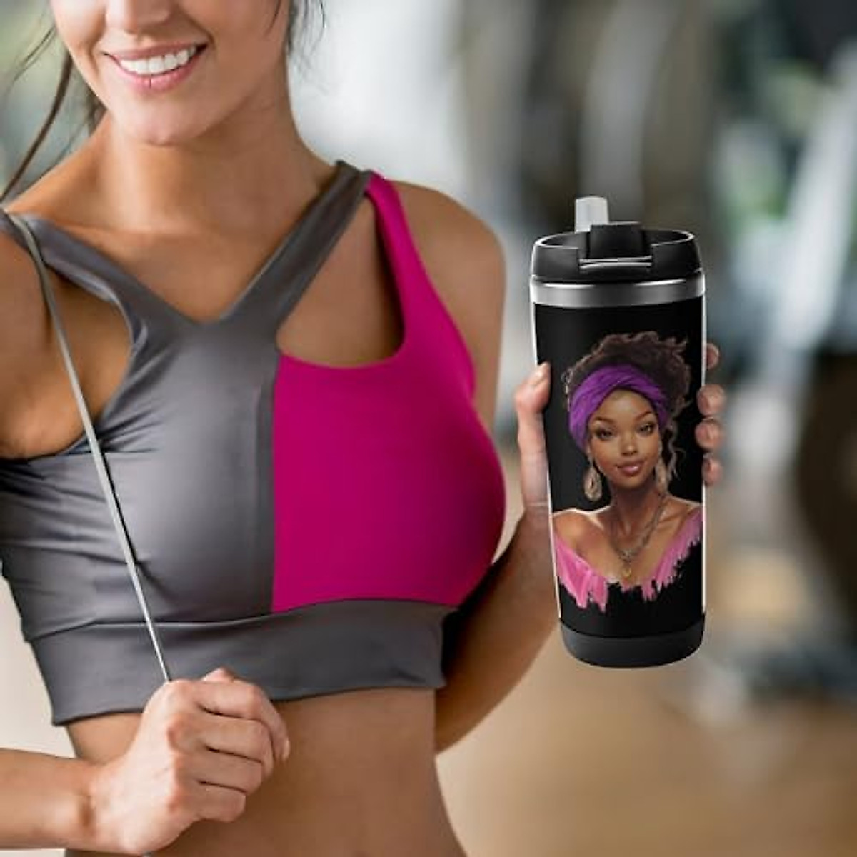 Black with Dangle Earrings Travel Coffee Mug Reusable Insulated Drinking Cup with Lid for Home Outdoor Works 13 Oz