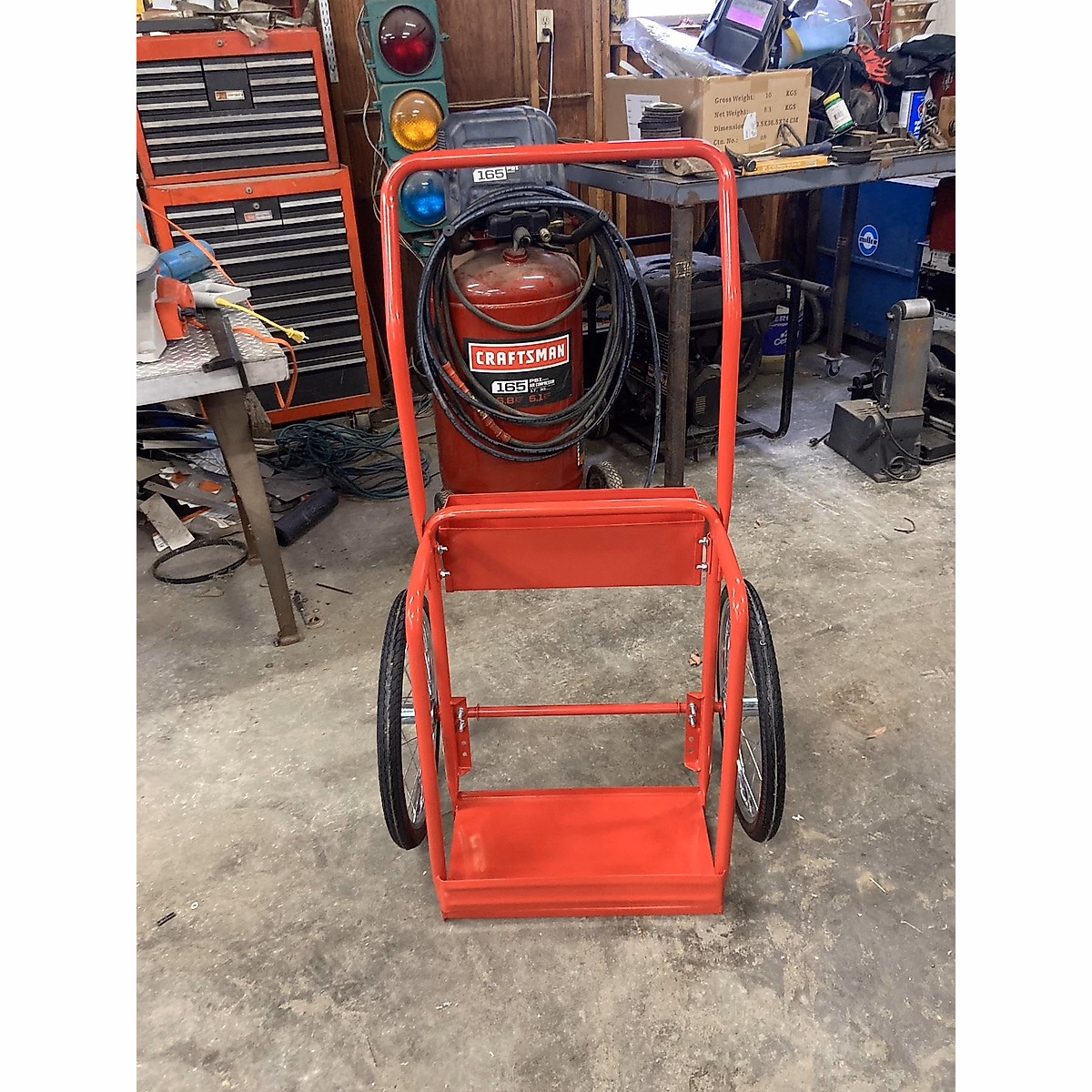 Red Steel Welding Cart Hauls Welding Tanks Torch Equipment Over Rough ...