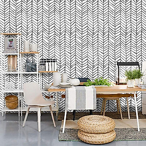 Taogift 17.7x117 Inches Peel and Stick Vinyl Black and White Striped Geometric Contact Paper Wallpaper for Walls Shelves Cabinets Dresser Drawer Furniture Decal Removable