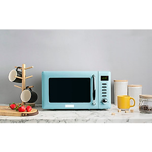 Haden Heritage 12 Cup Programmable Vintage Retro Home Coffee Maker Machine with Vintage Retro 0.7 Cu Ft 700W Countertop Microwave Oven, Blue