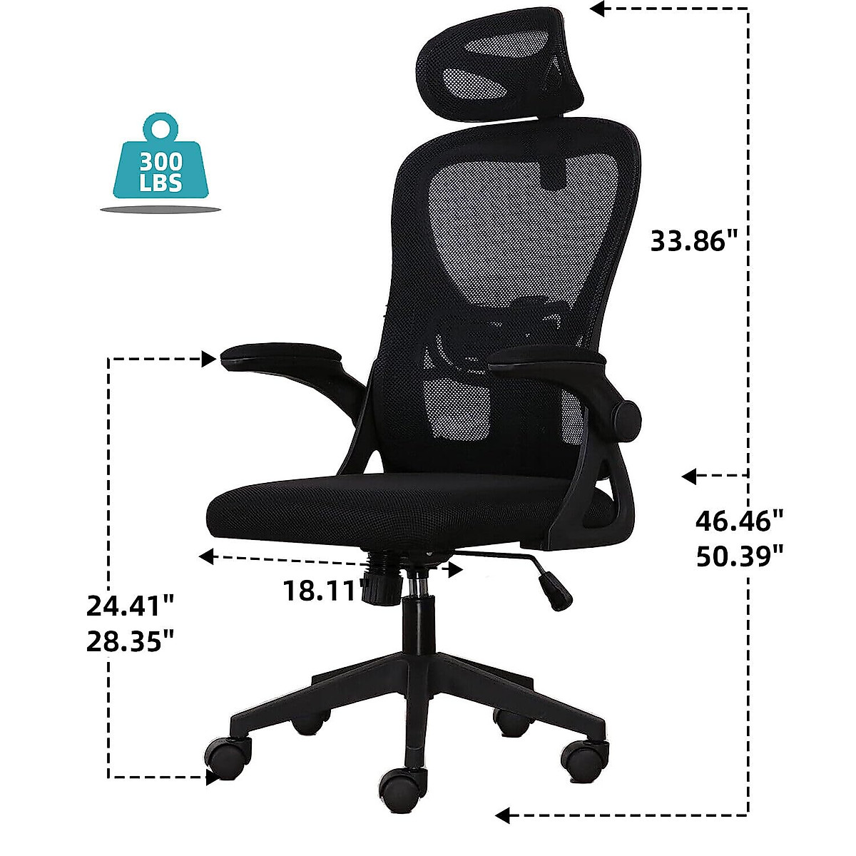 Ergonomic Mesh Office Chair Swivel Computer Desk Chair Home Office Seat Headrest, Black