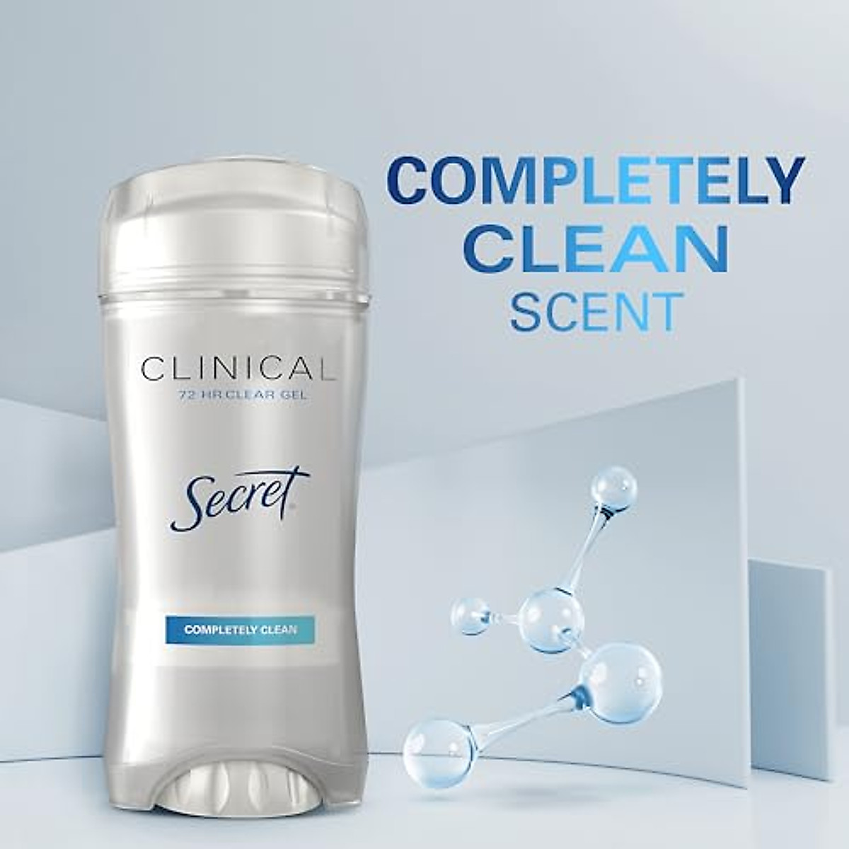 Secret Clinical Strength Antiperspirant Deodorant for Women, 3X Stress Protection, 72hr Sweat & Odor Protection, PH Balancing Minerals, Clear Gel, Completely Clean Scent, 2.6 oz
