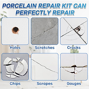 Porcelain Repair Kit, Fiberglass Tub Repair Kit, Tile and Bathtub Repair Kit for Any Cracks Chips, Quickly Repair Resin, Ceramic, Marble Shower Sink, Acrylic Quartz Countertop (White)