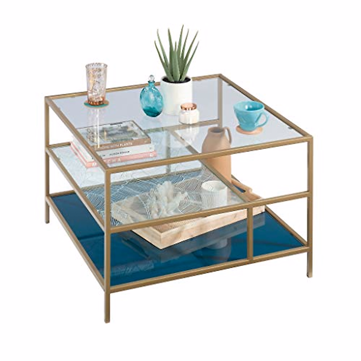 Sauder Coral Cape Coffee Table, L: 29.53" x W: 29.53" x H: 18.9", Satin Gold Finish